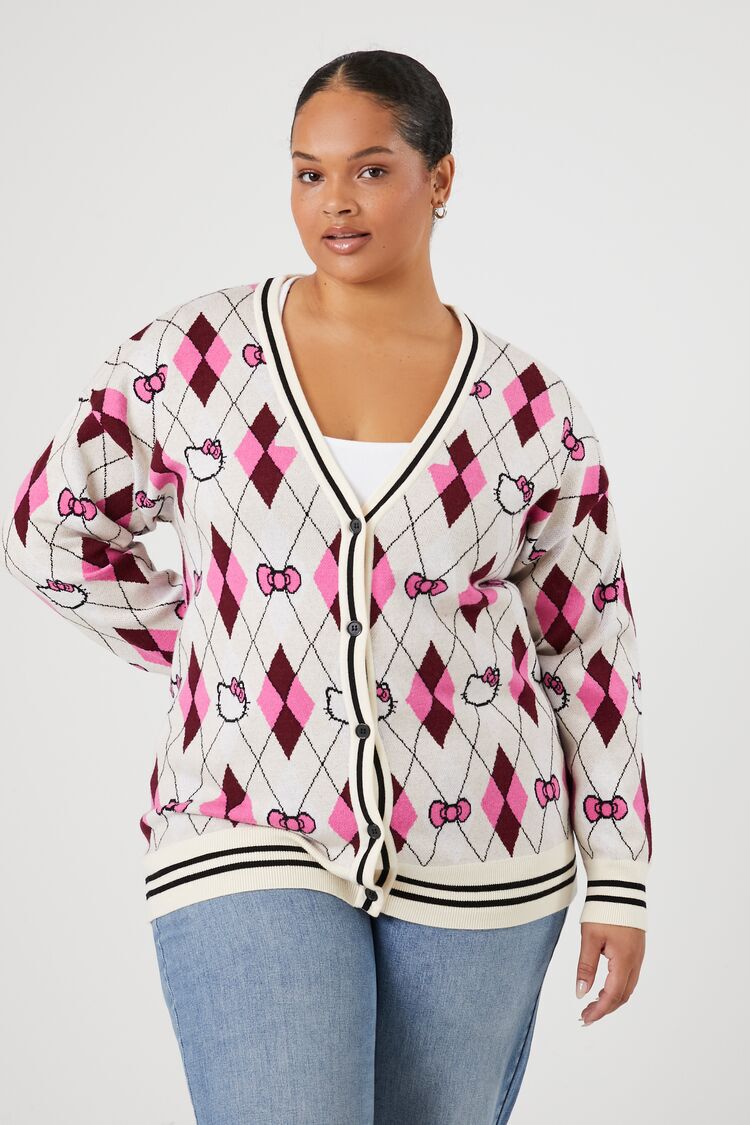 Plus Size Hello Kitty & Friends Argyle Cardigan Sweater - Forever 21