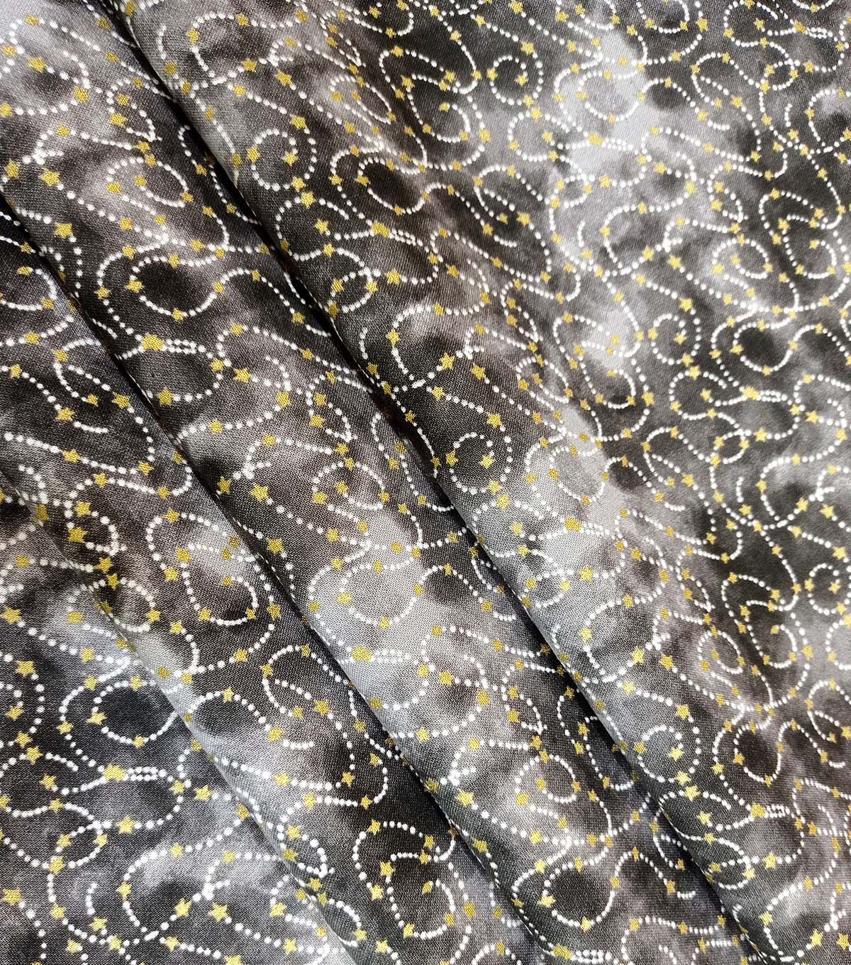 Dots & Stars on Black Quilt Metallic Cotton Fabric by Keepsake Calico